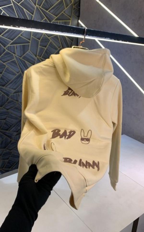 Adidas Bad Bunny Cream Logo Print Imported Premium Hoodie (1216)